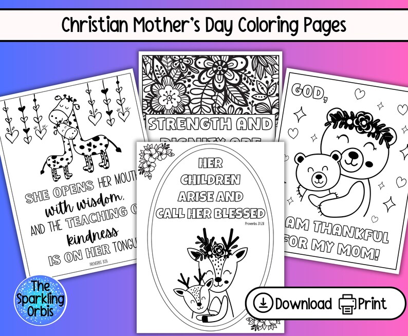 Set of 4 Printable Bible Verse Coloring Pages | Christian Mother's Day ...