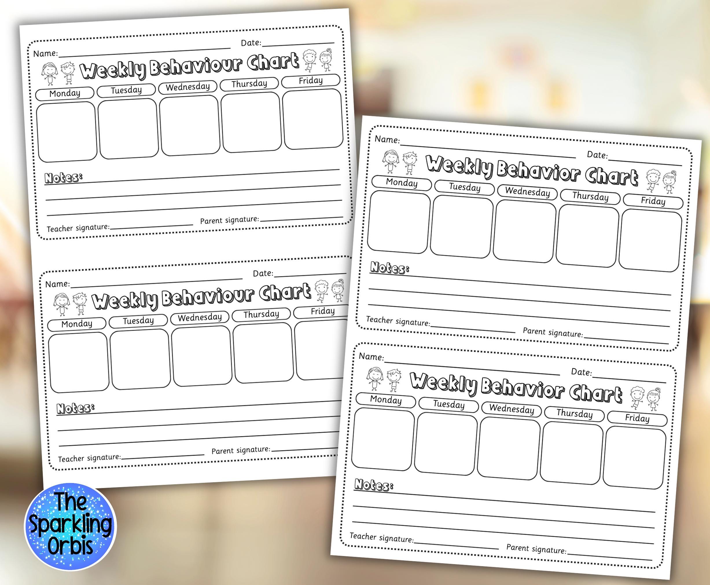 Printable Weekly Behavior Chart | Pre-k, Kindergarten and 1st Grade ...