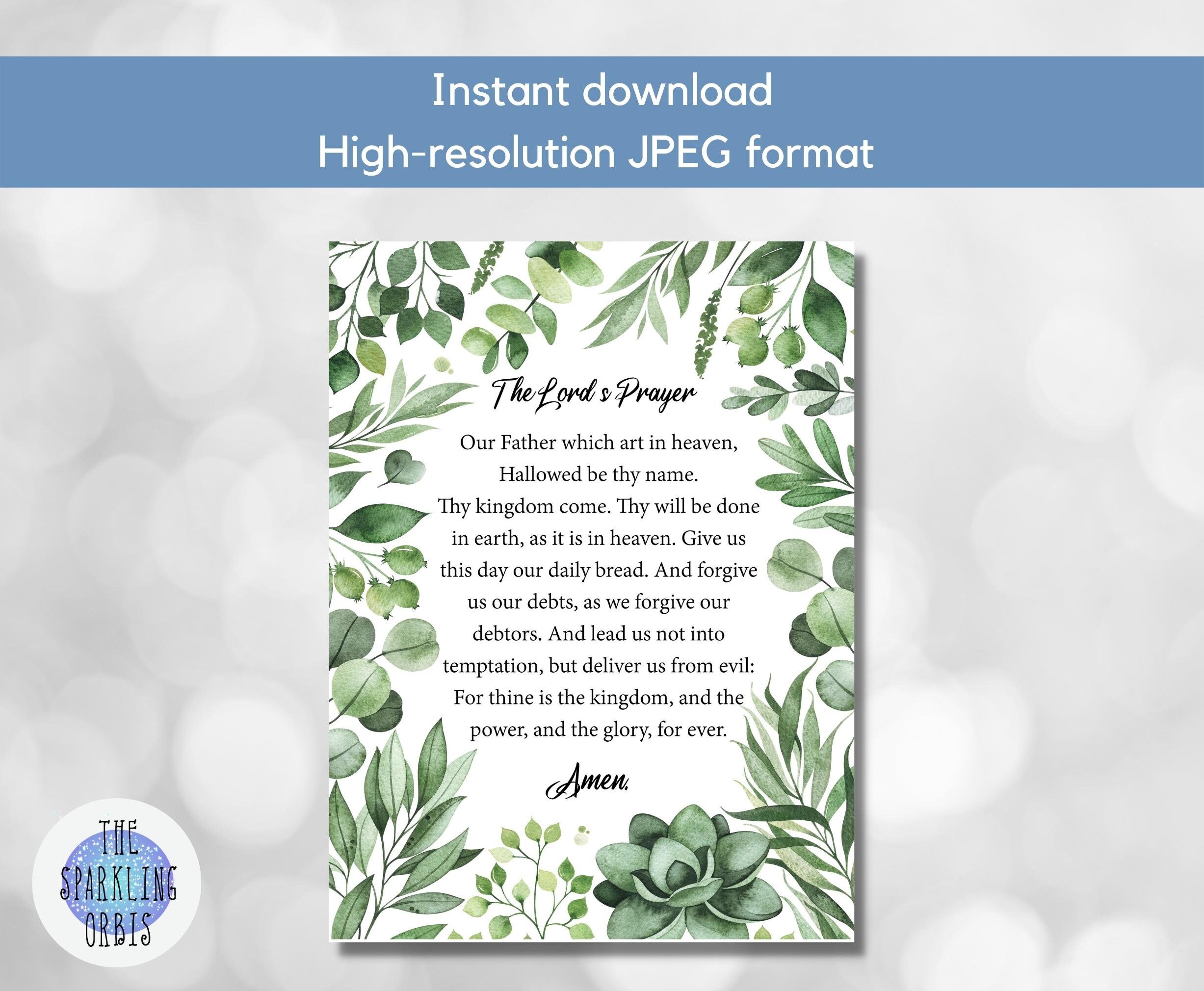 The Lord's Prayer | Our Father | Printable Wall Art | Leaf Design | KJV ...
