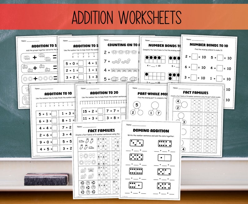Printable Math Worksheets for Kindergarten, 1st and 2nd Grade - Etsy