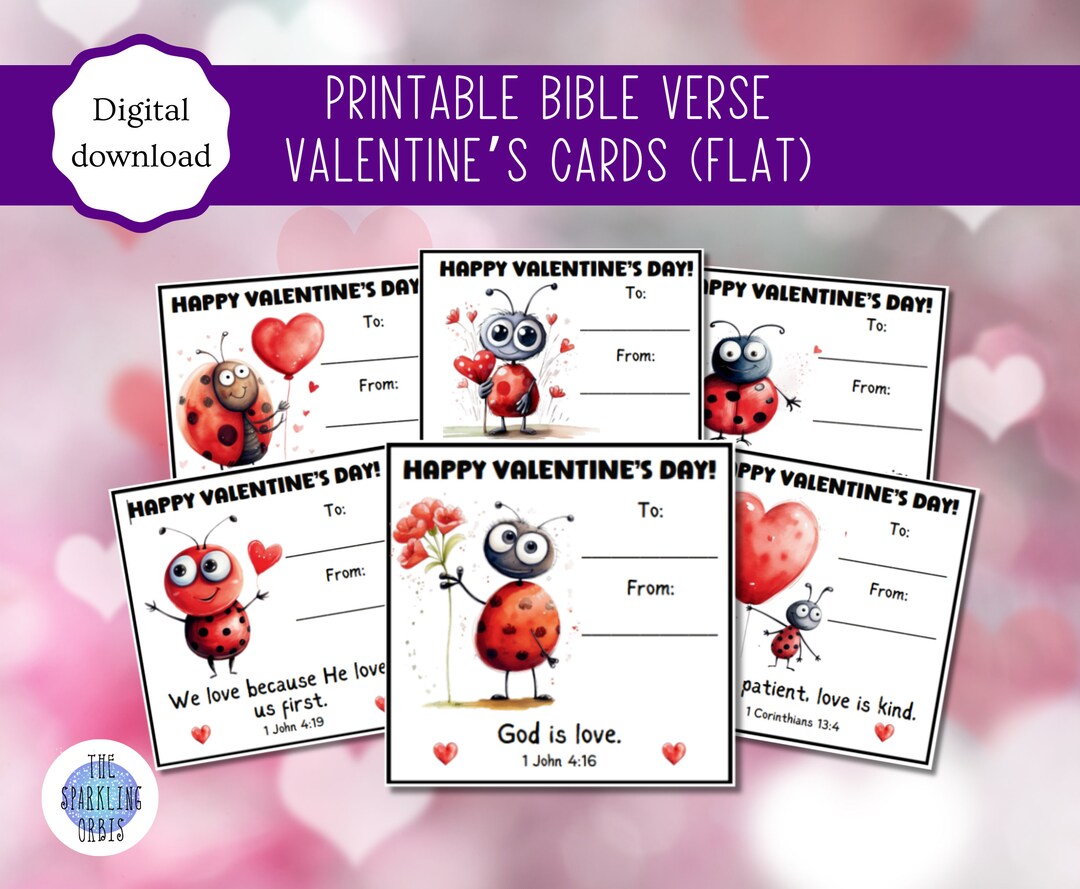 Printable Bible Verse Valentine's Cards Christian Valentines 3 X3 in Set of 6 for School ...