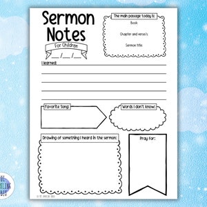Printable Sermon Notes Template for Children | Sermon Notes | Church ...