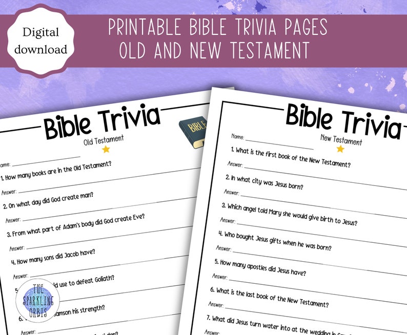 Printable Bible Trivia Pages With Answer Sheets - Etsy