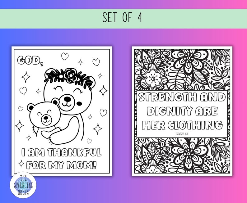 Set of 4 Printable Bible Verse Coloring Pages | Christian Mother's Day ...