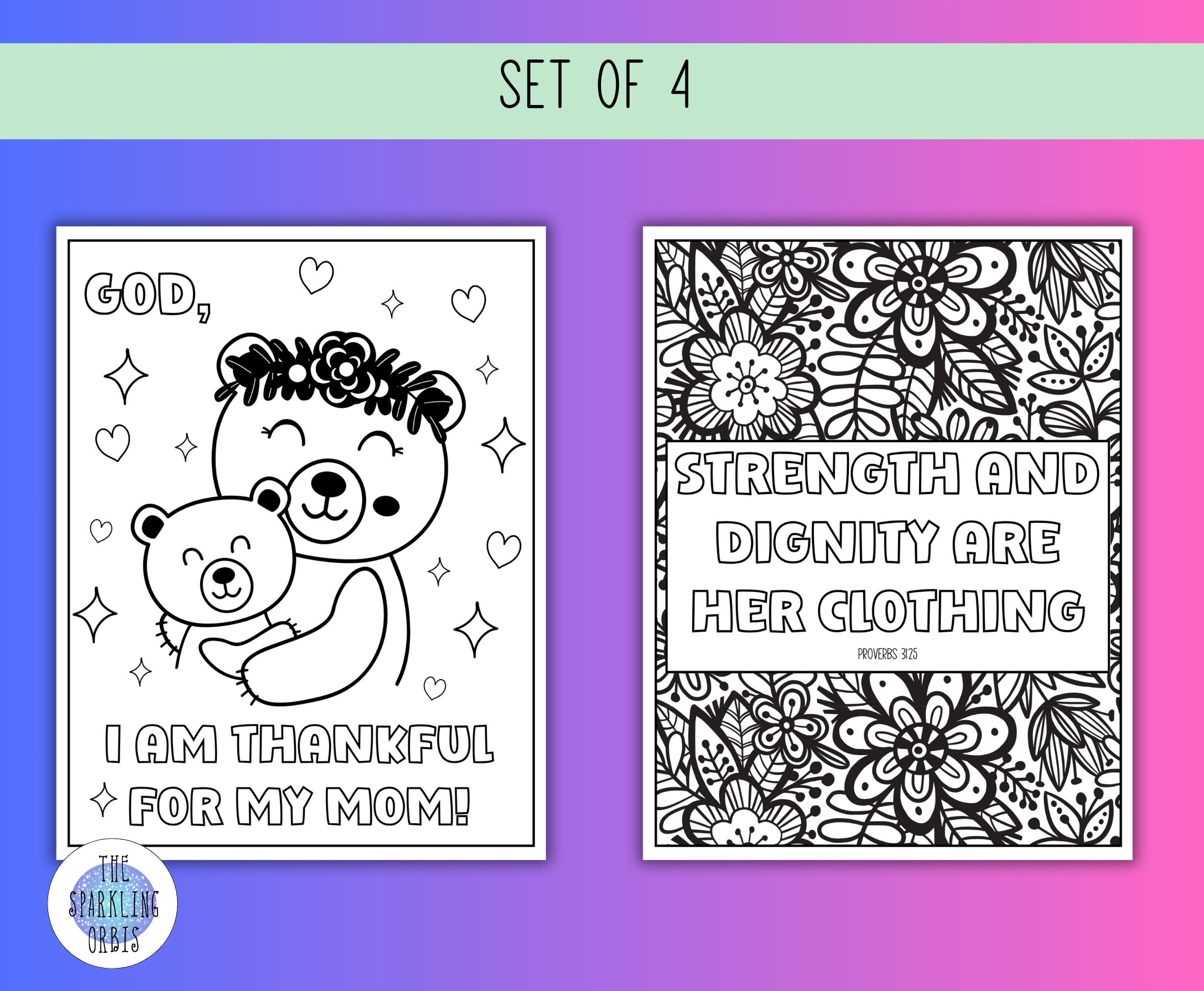 Set of 4 Printable Bible Verse Coloring Pages | Christian Mother's Day ...