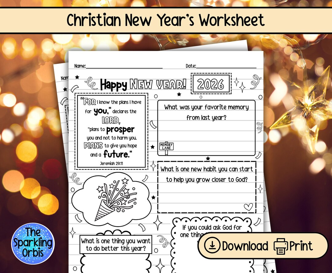 Christian New Year Worksheet: Kids Activity, Homeschool and Sunday ...