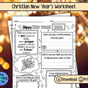 Christian New Year Worksheet: Kids Activity, Homeschool and Sunday ...