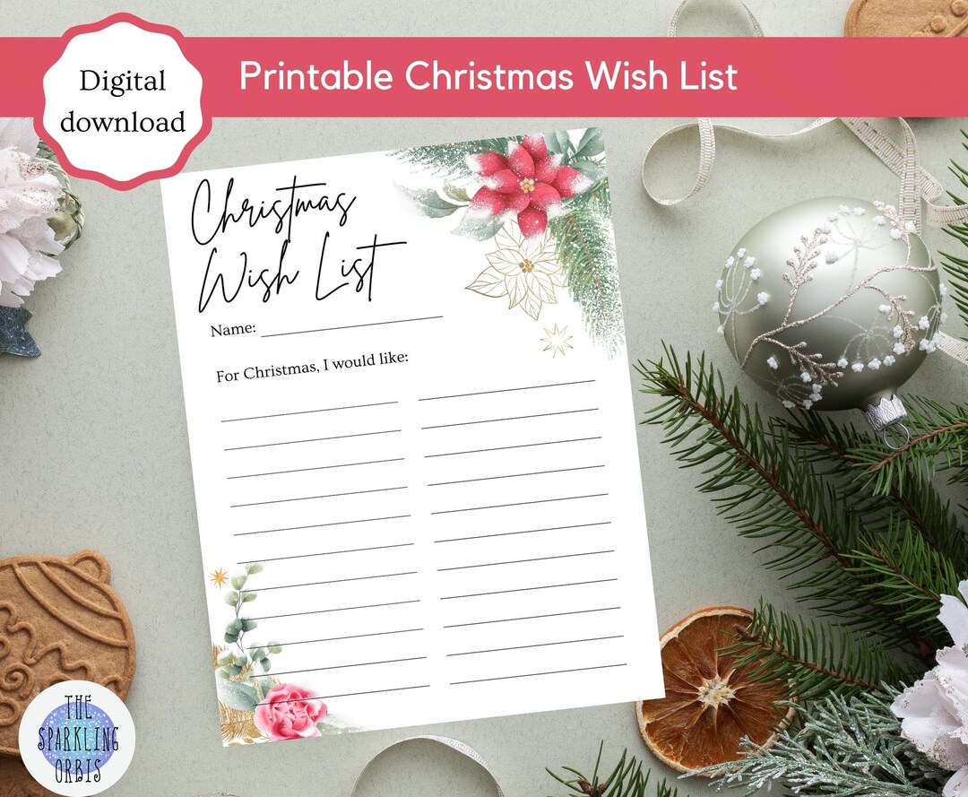 Printable Christmas Wish List Gift Wish List PDF US Letter and A4 ...