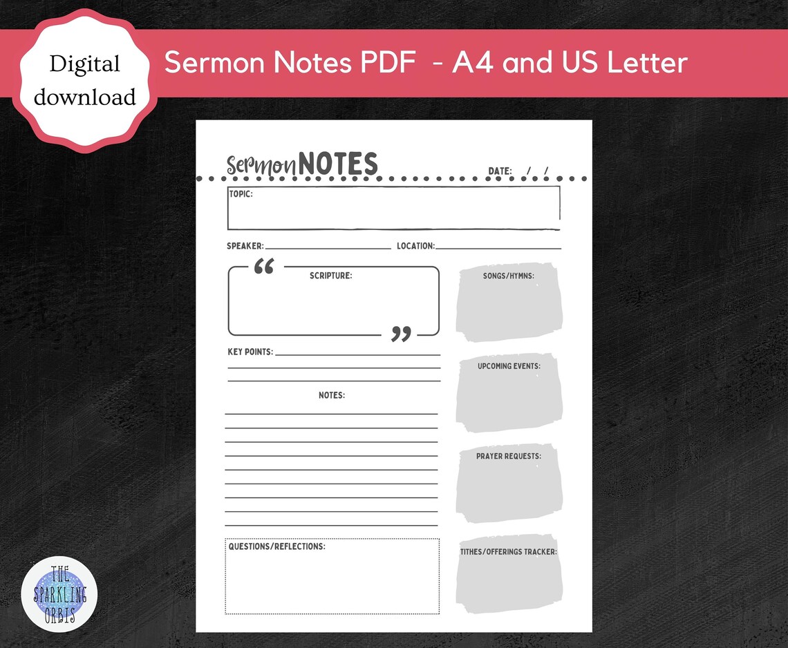 Printable Sermon Notes PDF Church Notes Instant Download - Etsy