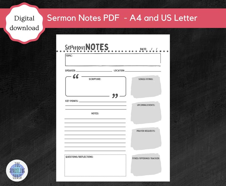 Printable Sermon Notes PDF Church Notes Instant Download - Etsy