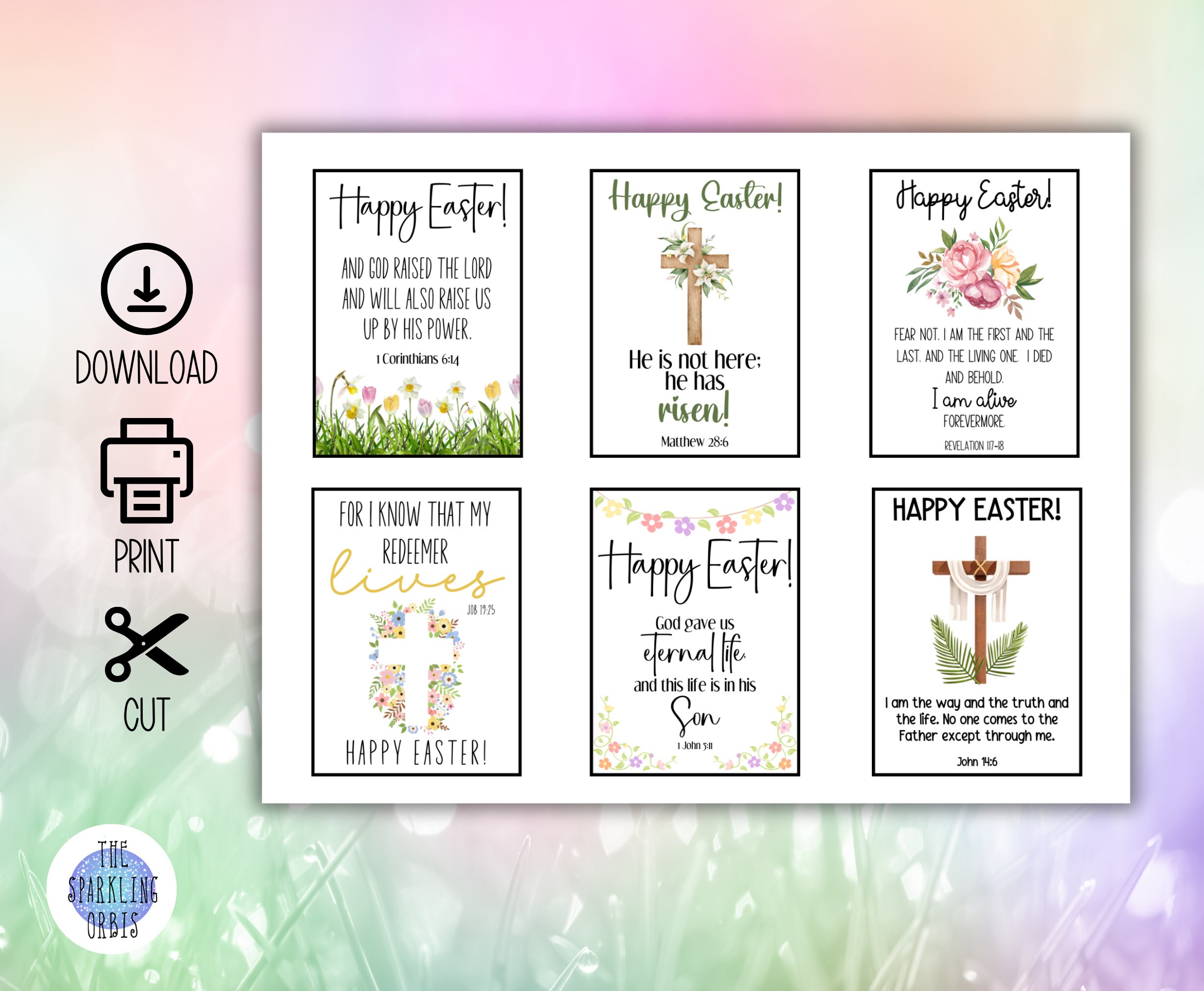 Printable Christian Easter Cards | Bible Verse | Flat Cards | Religious ...