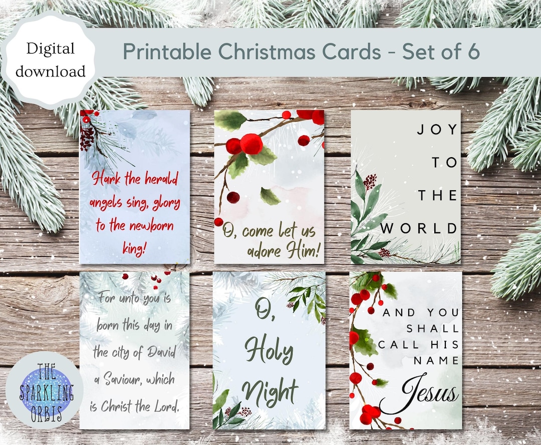 Printable Christian Christmas Cards and Gift Tags Set Set of 6 Digital ...