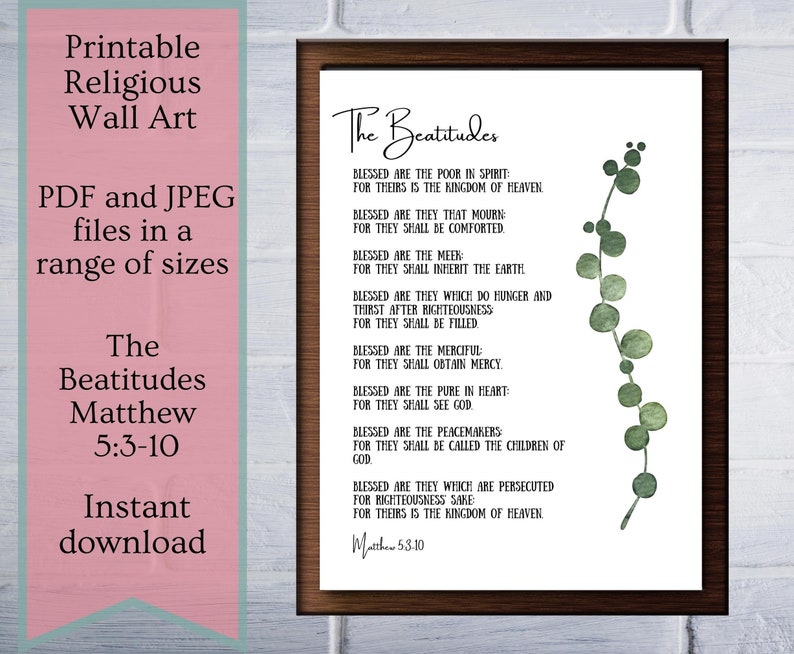 Printable Christian Wall Art the Beatitudes Matthew 5:3-10 - Etsy