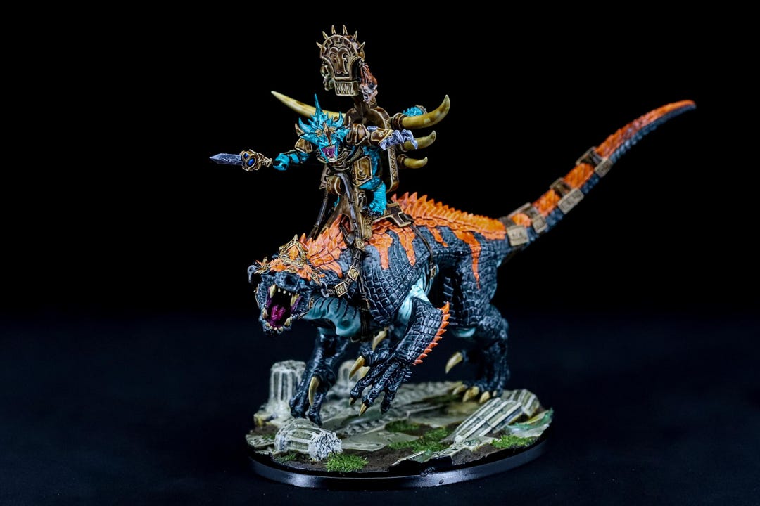 Saurus Oldblood on Carnosaur - Seraphon - Pro Painted Warhammer: Age of ...