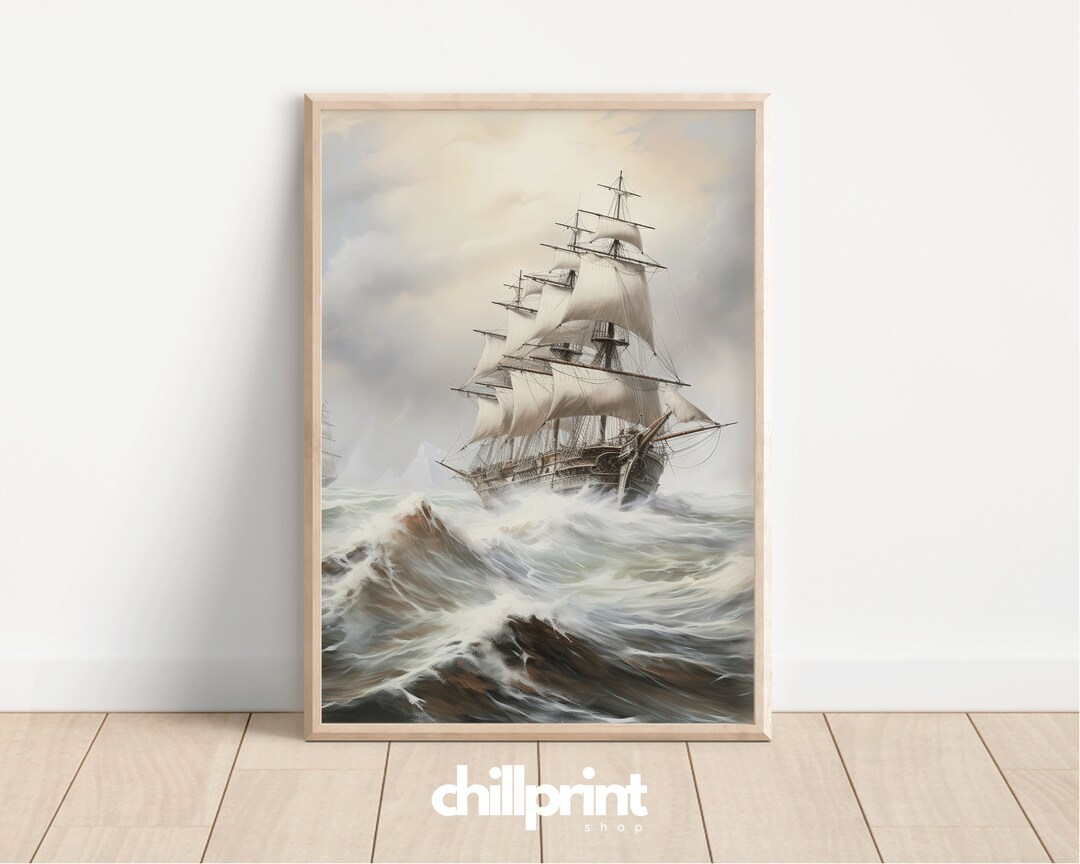Set Of 2 Wall Art Sailing Ship Prints Nautical Seascape Wall Etsy