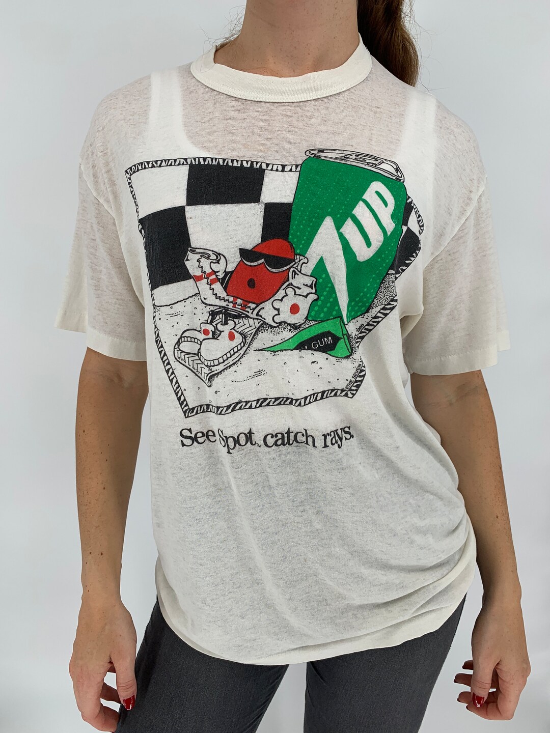 Vintage 80's 7up Soft Drink Tee, 7up See Spot Catch Rays, Good ...