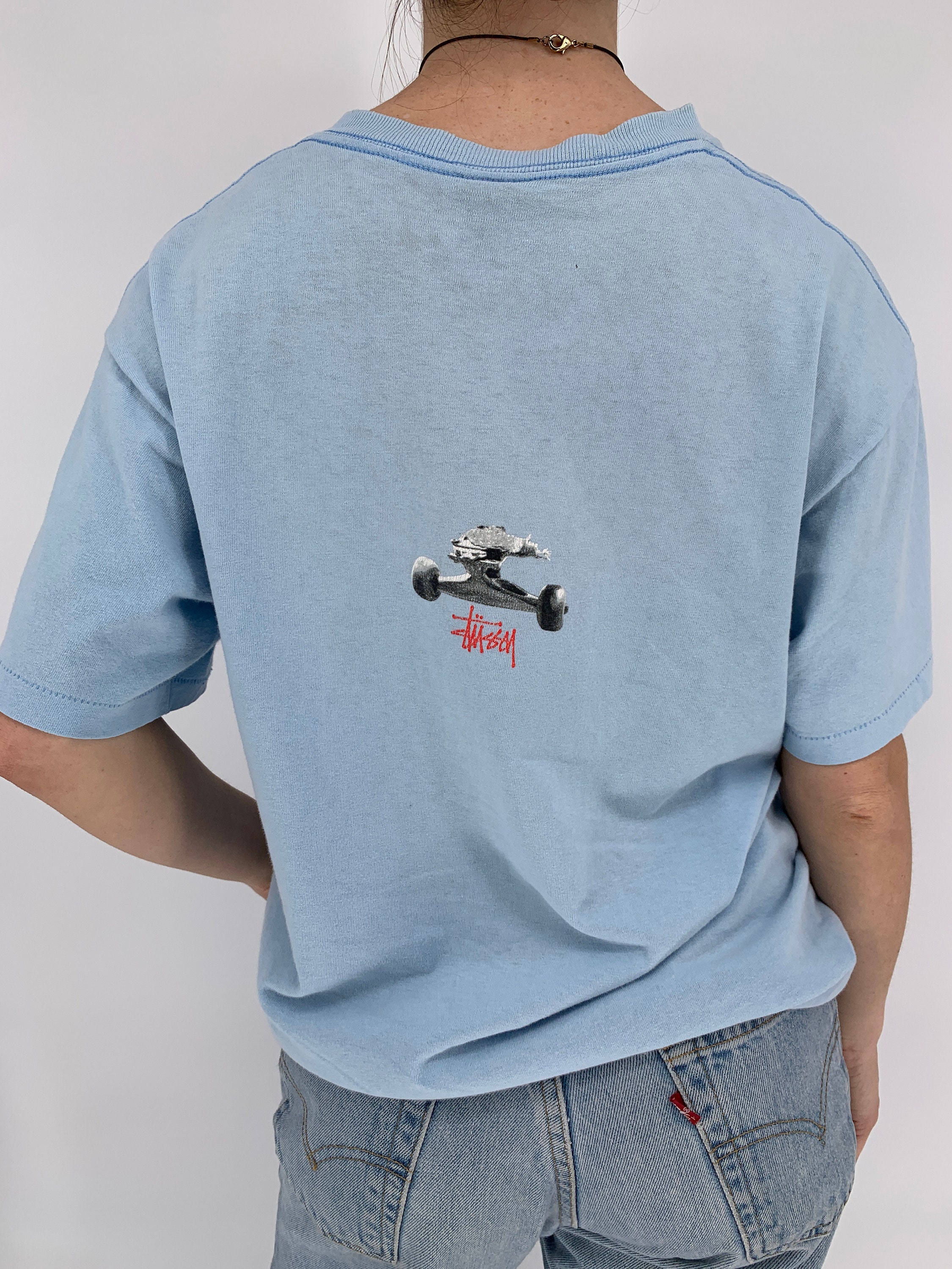 Vintage Stussy Made in USA Tee, Broken Skateboard Graphic Vintage Stussy Made in USA Tee, Broken Skateboard Graphic