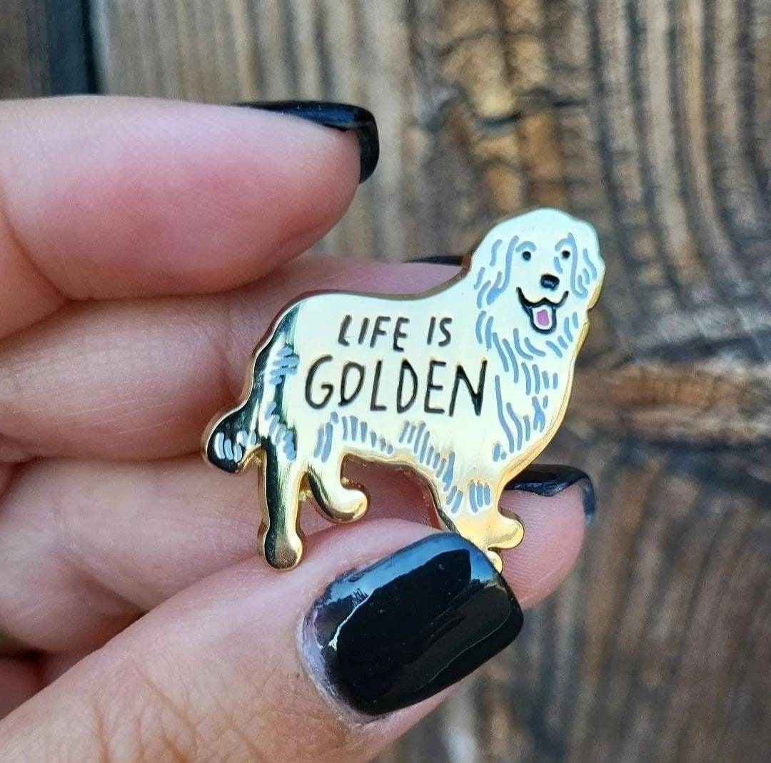 Life is Golden Labrador Golden Retriever Dog Pet Shine Lapel Badge ...