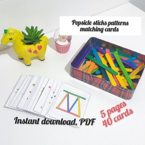 Popsicle Sticks Patterns Matching Cards Printable Preschool | Etsy UK
