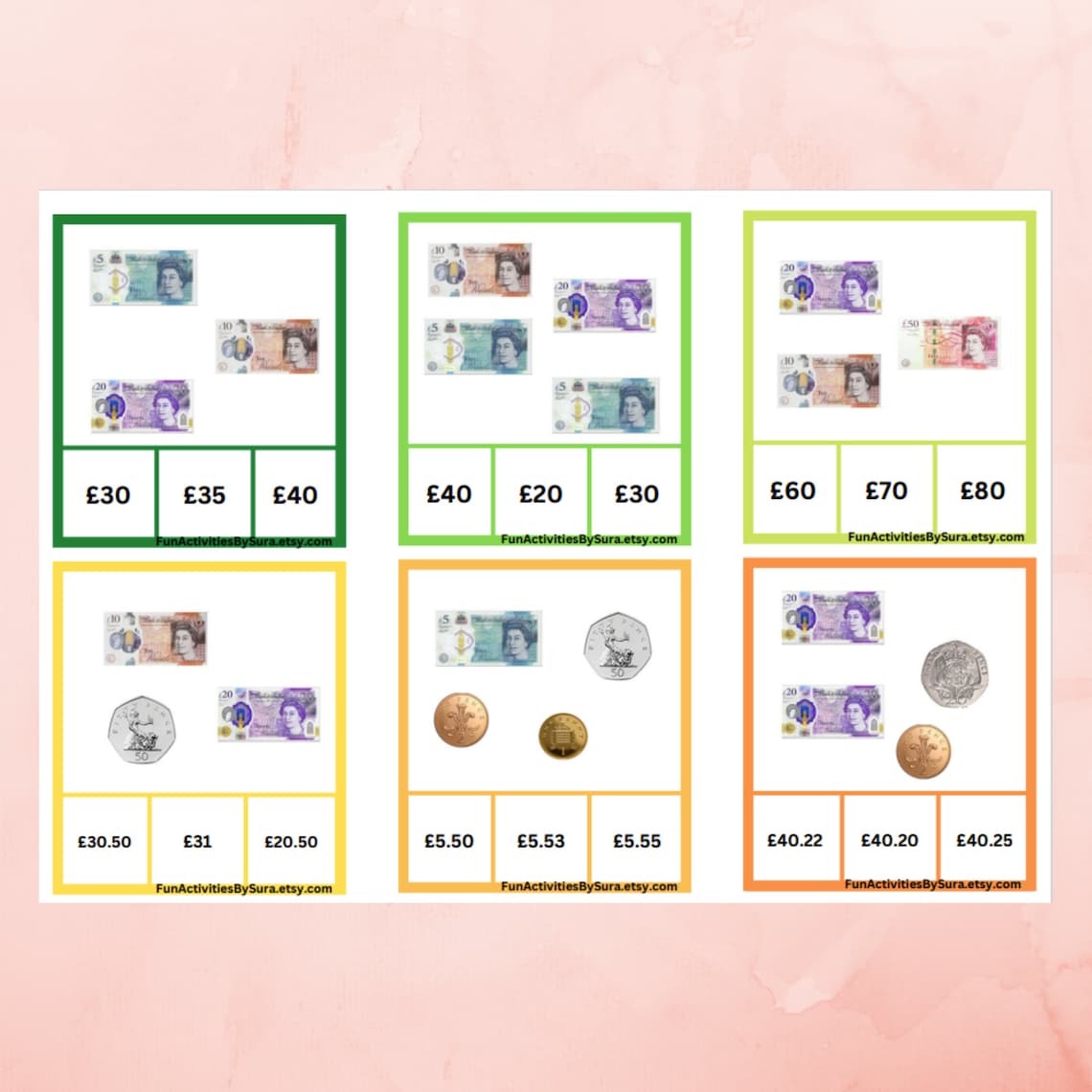 British Money Clip Cards Activity, Learn UK Money Clip Cards, Learn ...