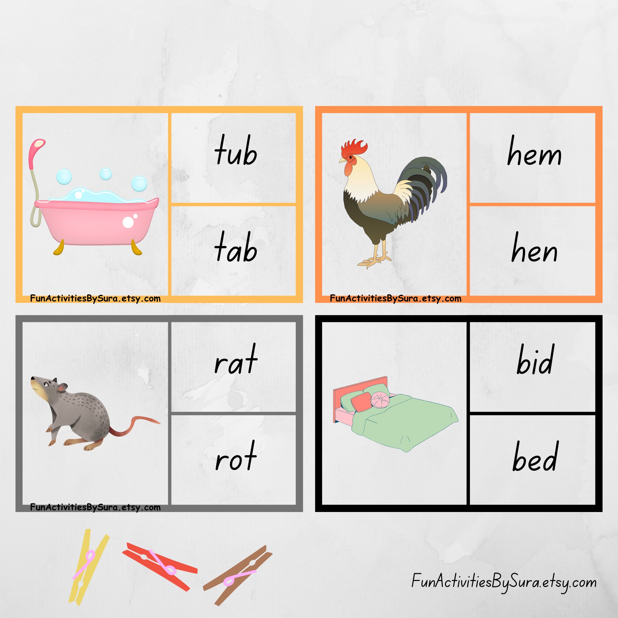 CVC Words Matching Clip Cards Activities, CVC Words, Matching, Learning ...