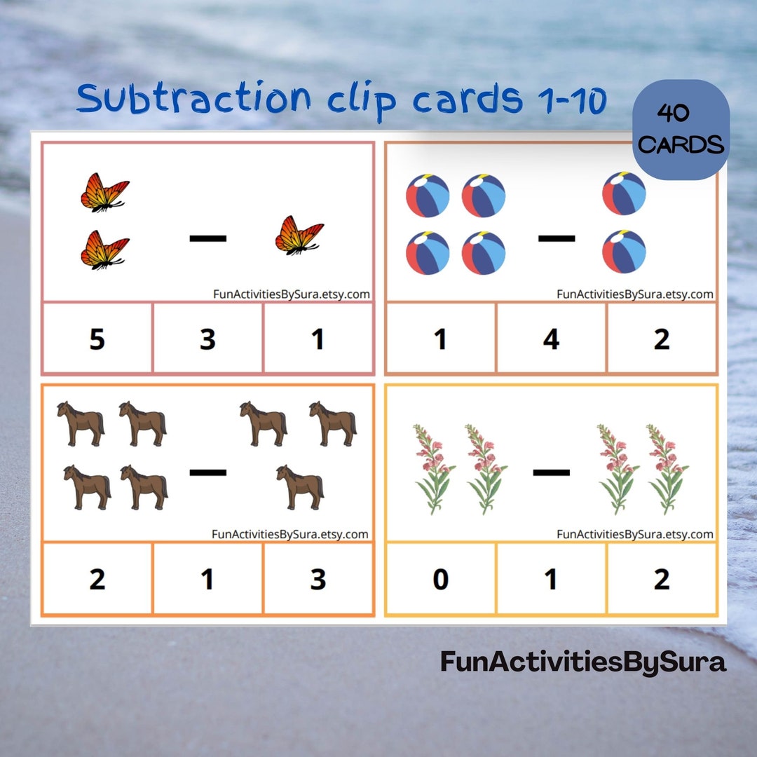 Subtraction Clip Cards 1-10: Early Math Activity (PDF) - Etsy