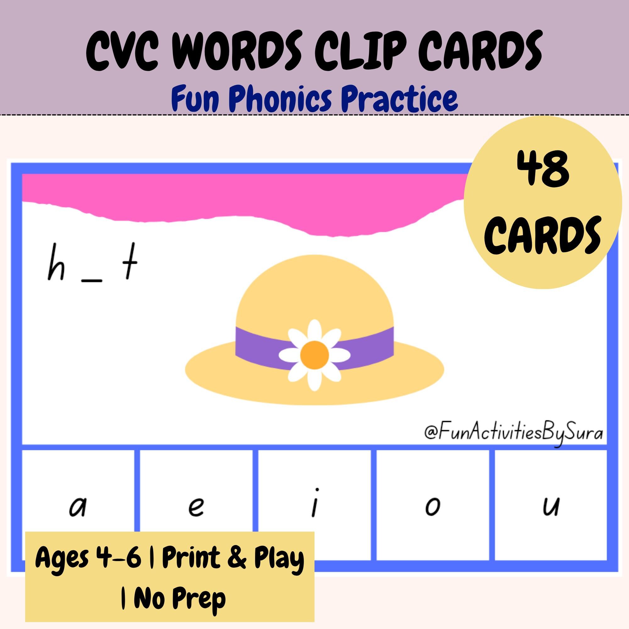 CVC Words Clip Cards Printable | Phonics Activity for Kindergarten ...