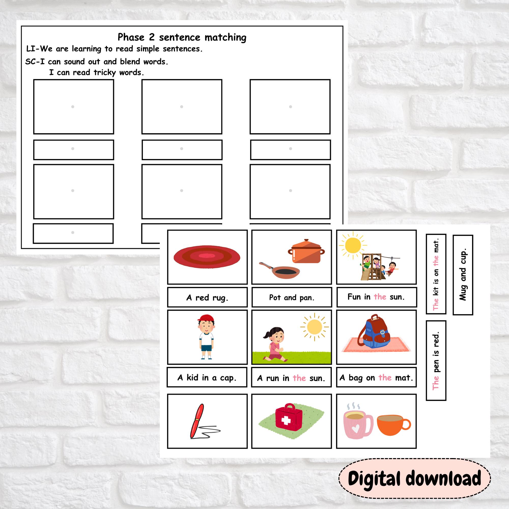 Phase 2 Phonics Reading Sentences Matching Activity (PDF), Reading ...