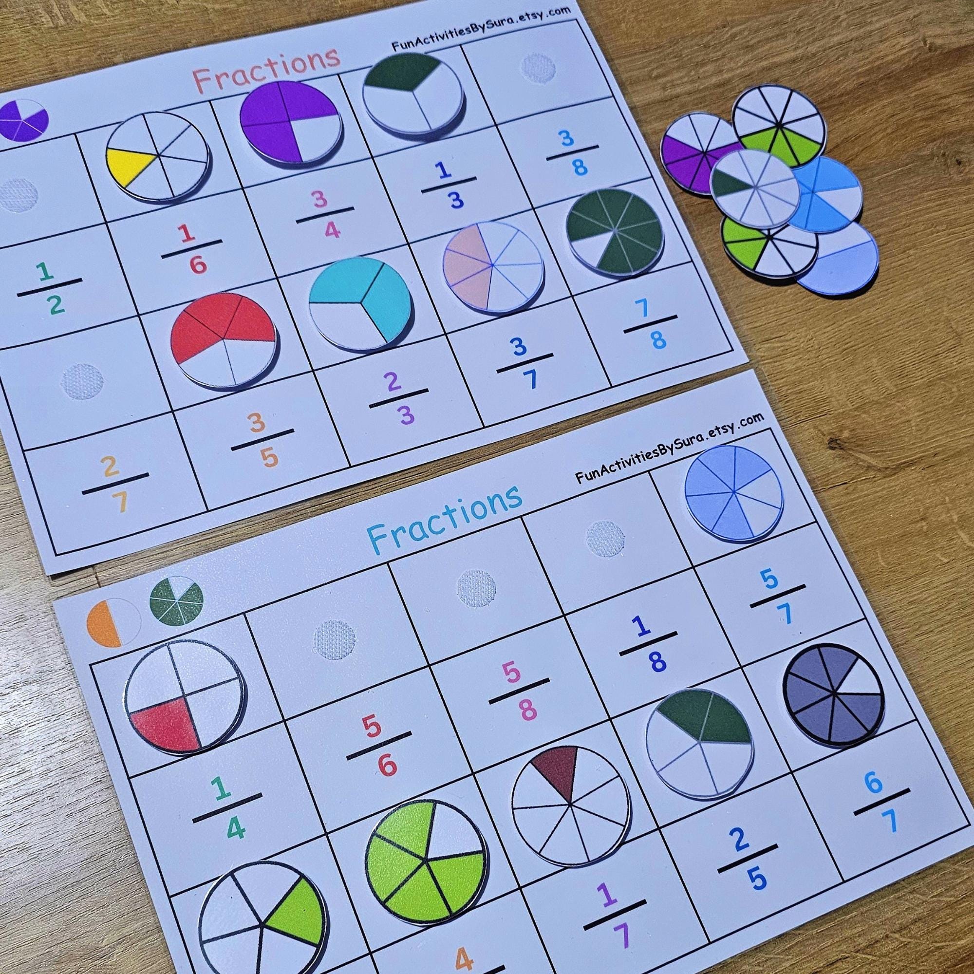 Fraction Printable Activity Board, Fraction Matching Printable ...
