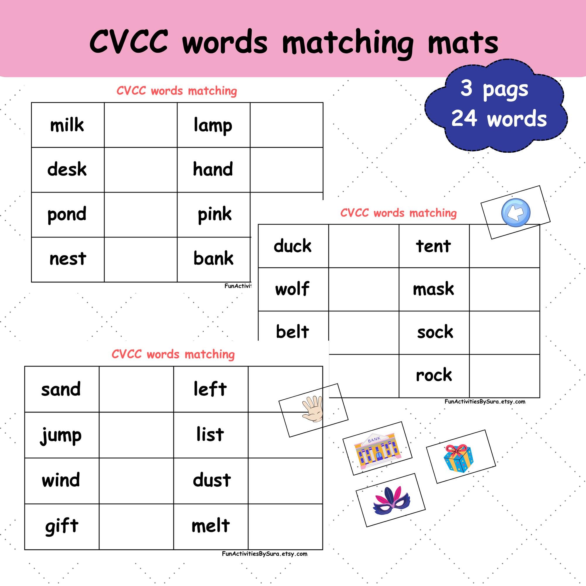 CVC, CVCC, CCVC Words Matching Bundle, Words Practice, Vocabulary ...