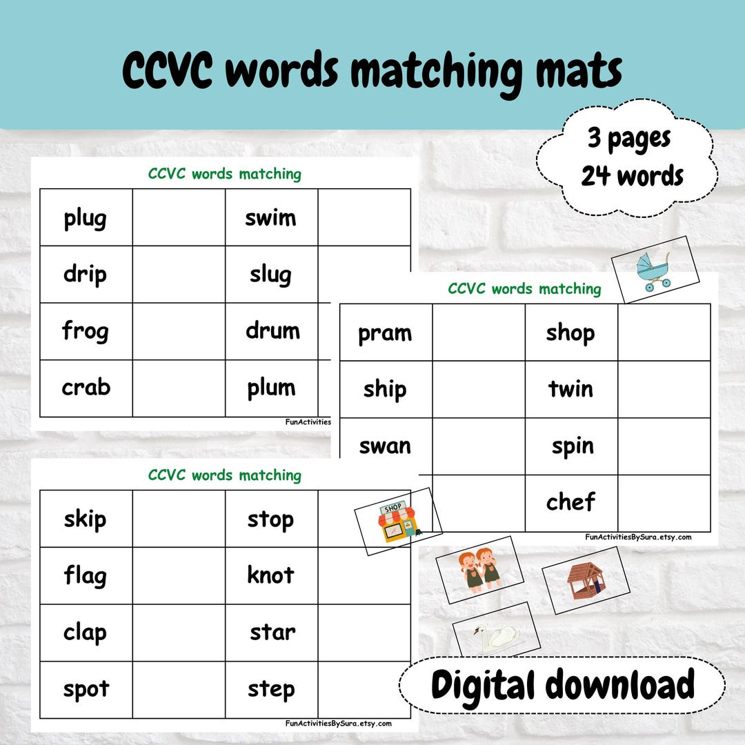 CCVC Words Matching Worksheets: Phonics Game (digital Download) - Etsy