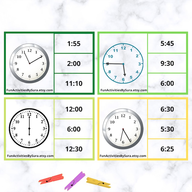 Telling Time Clip Cards Activities, Clock Activity, Tell the Time ...