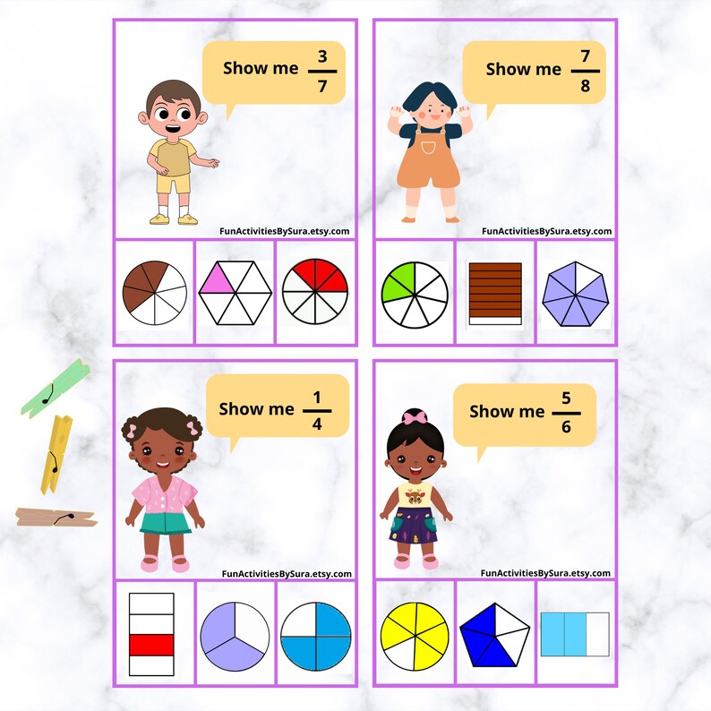 Geometry Fraction Clip Cards Activities, Educational Cards, Montessori ...