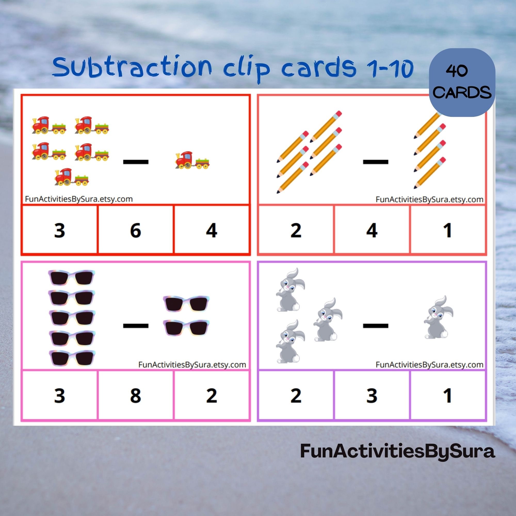 Printable Subtraction Clip Cards 1-10, Nursery and EYFS Maths Activity ...