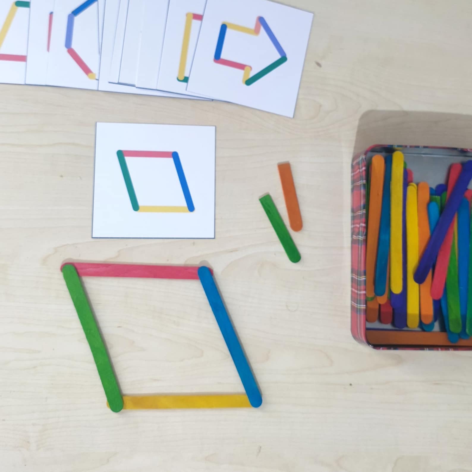 Popsicle Sticks Shapes Patterns Matching Cards, Printable Preschool ...