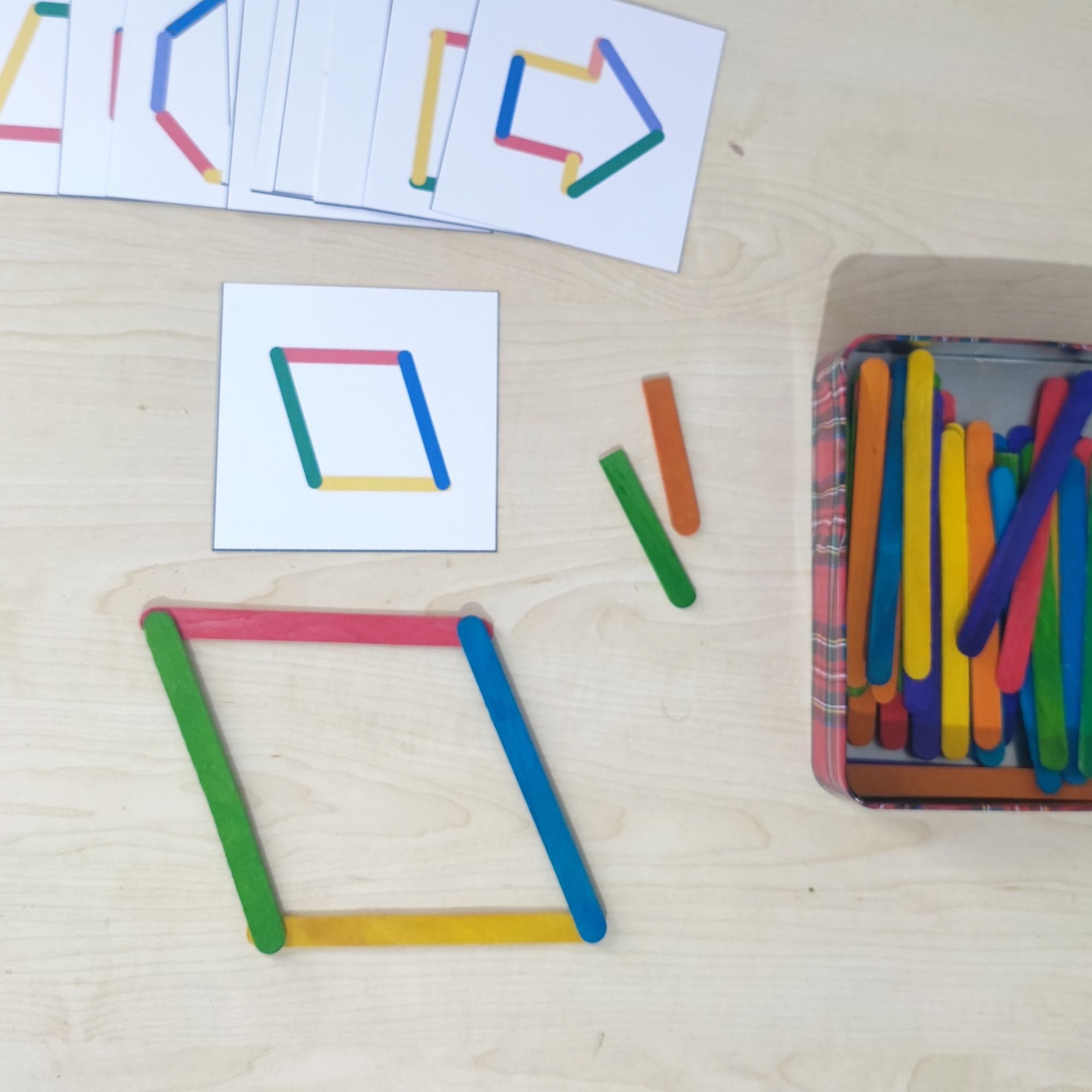 Popsicle Sticks Shapes Patterns Matching Cards, Printable Preschool ...