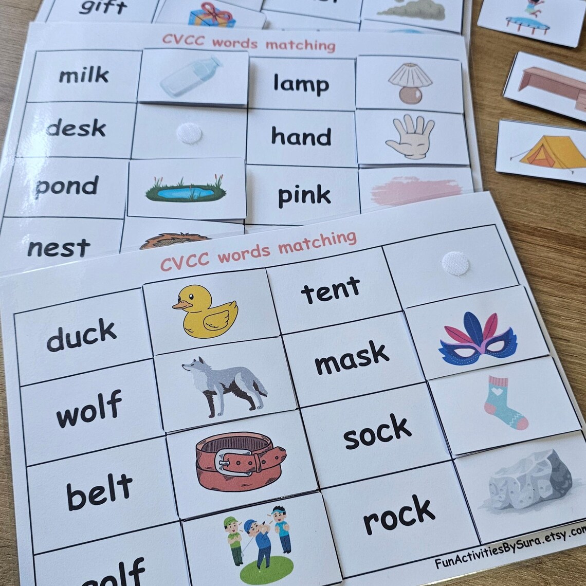 CVCC Words Matching Worksheets, Phonics Game, Educational Printable ...