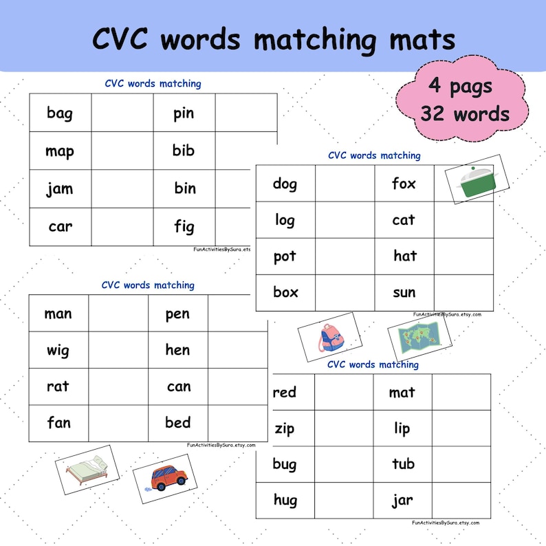 CVC, CVCC, CCVC Words Matching Bundle, Words Practice, Vocabulary ...