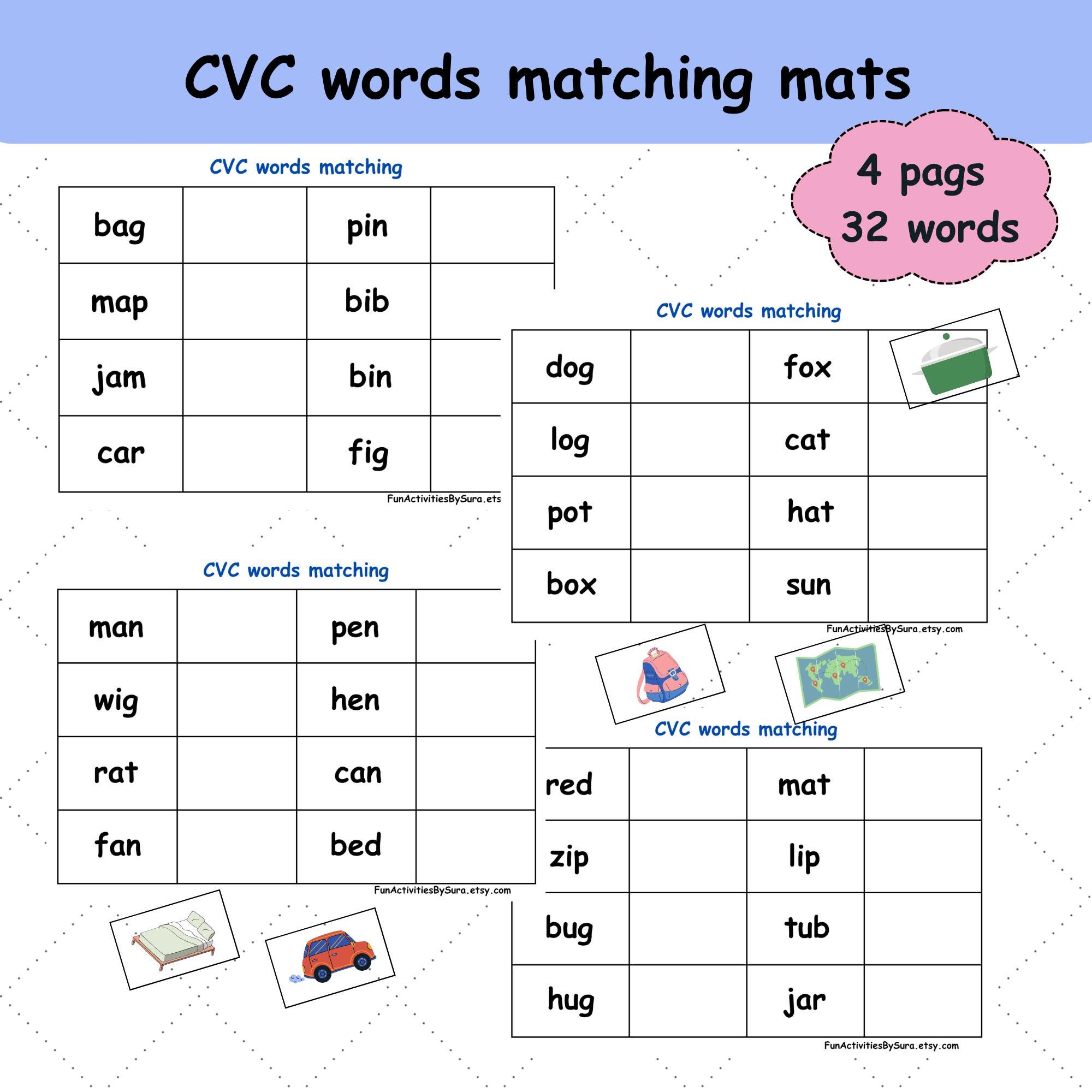 CVC, CVCC, CCVC Words Matching Bundle, Words Practice, Vocabulary ...