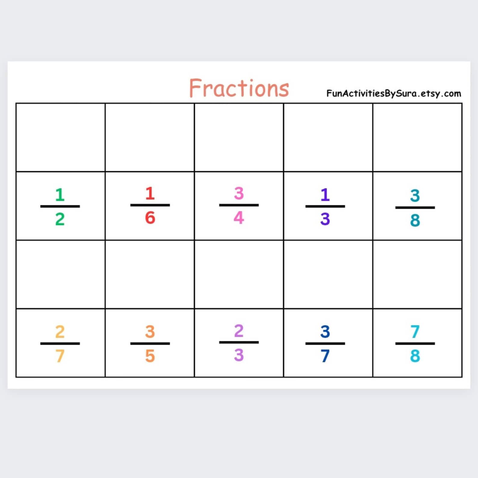 Fraction Printable Activity Board, Fraction Matching Printable ...