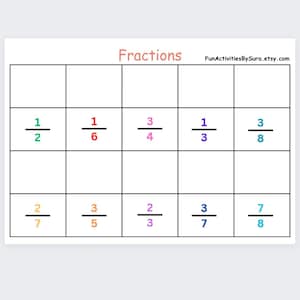 Fraction Printable Activity Board, Fraction Matching Printable ...