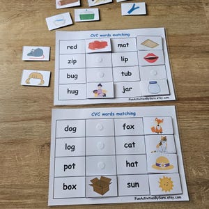 CVC Words Matching Worksheets, Phonics Game, Educational Printable ...