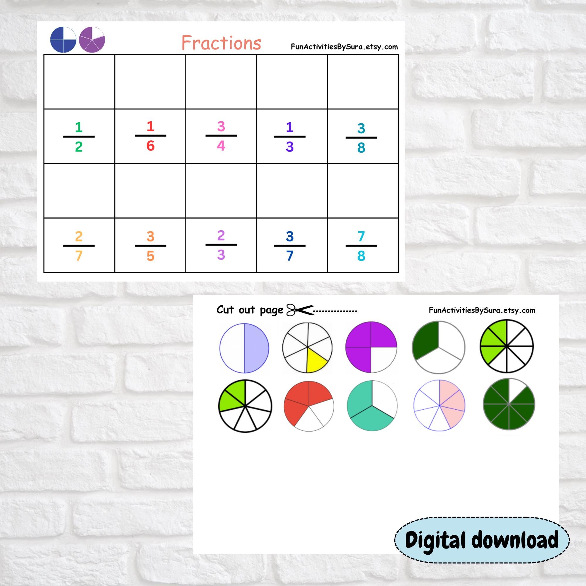 Fraction Printable Activity Board, Fraction Matching Printable ...