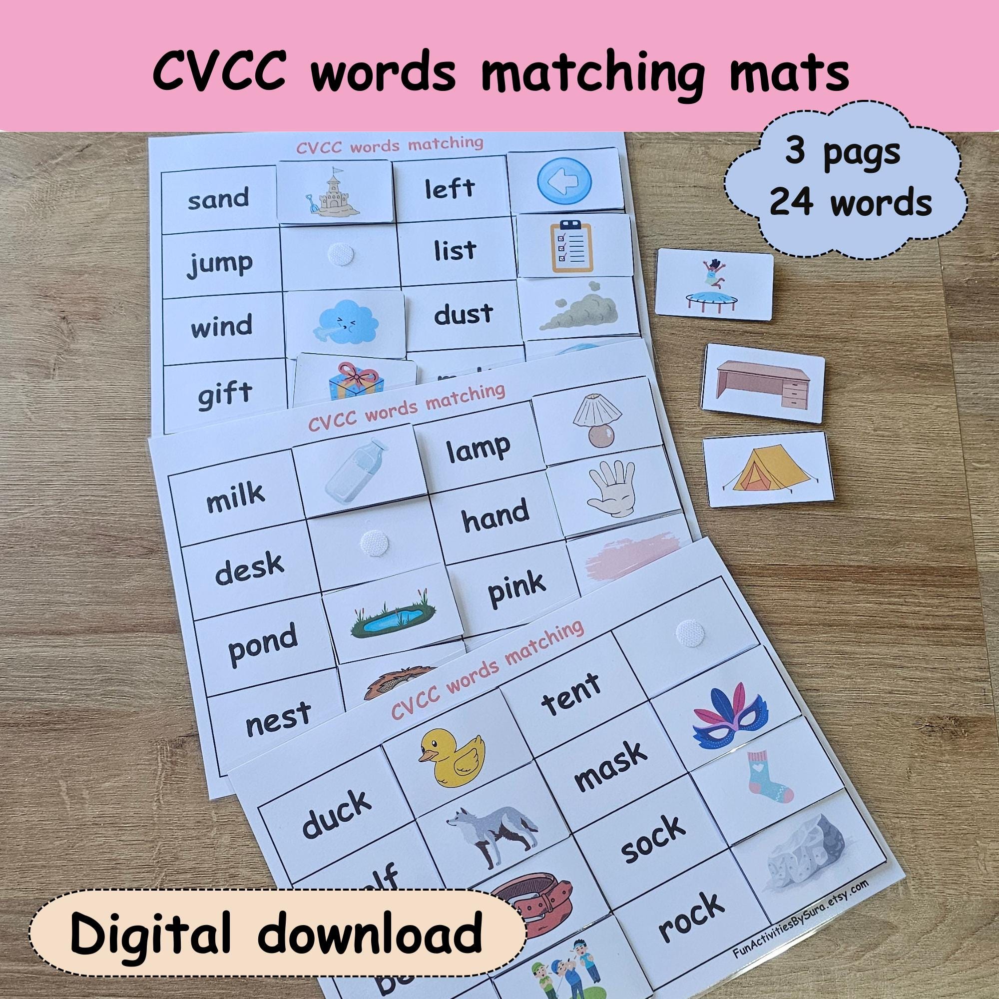 CVC, CVCC, CCVC Words Matching Bundle, Words Practice, Vocabulary ...