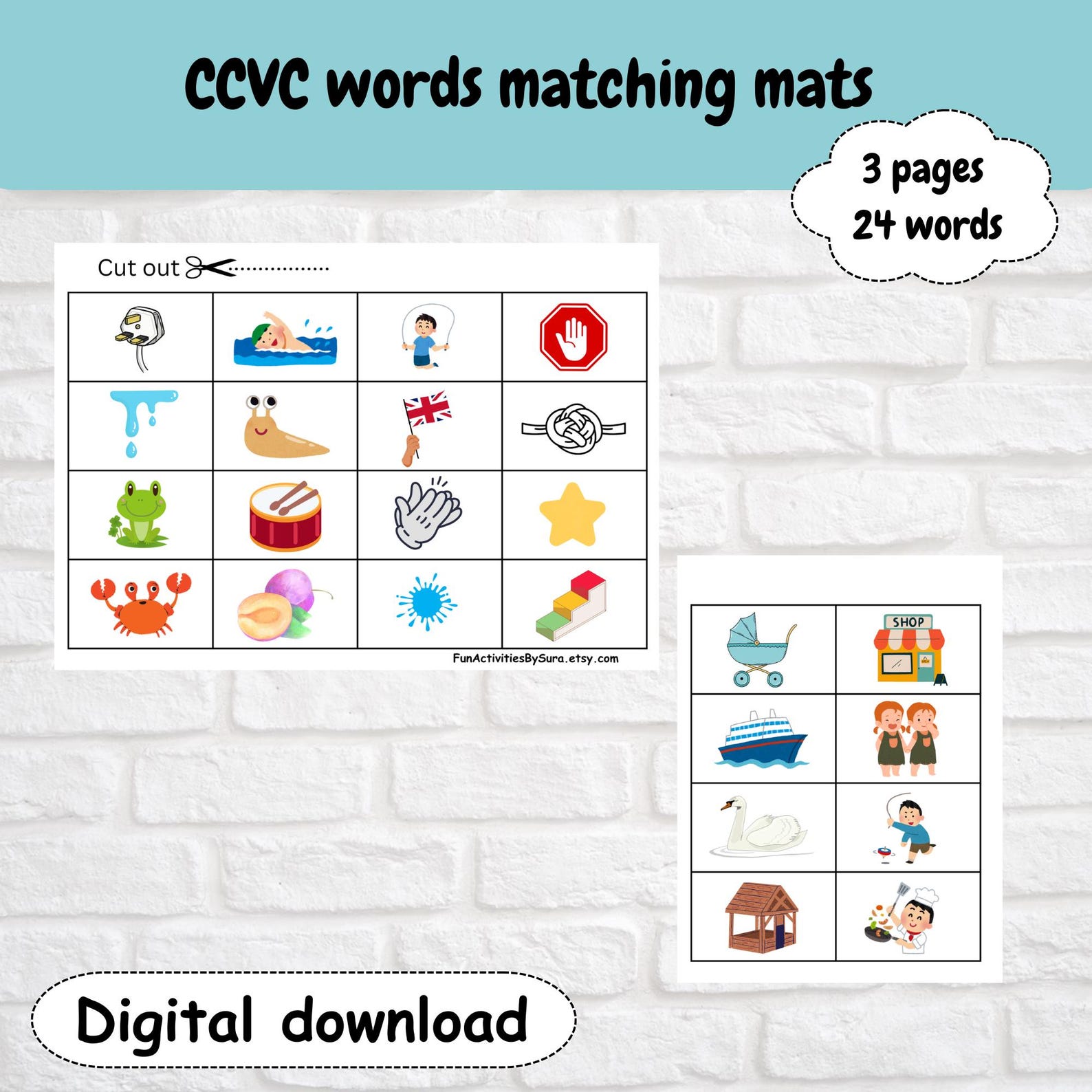 CCVC Words Matching Worksheets: Phonics Game (digital Download) - Etsy
