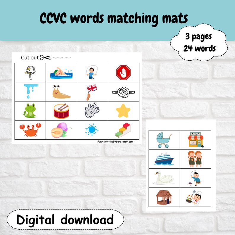 CCVC Words Matching Worksheets: Phonics Game (digital Download) - Etsy