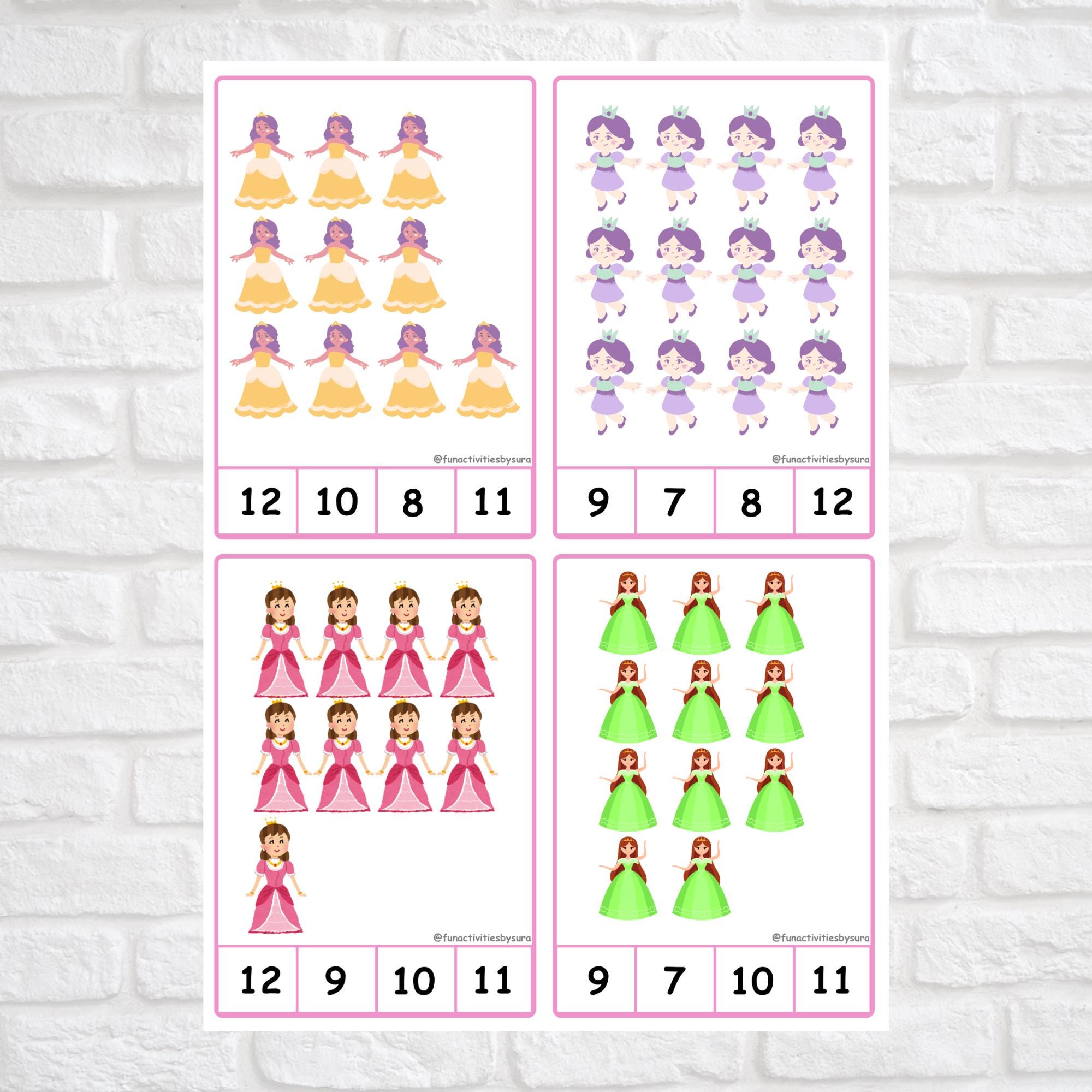 Princess Count and Clip Cards 1-20, Preschool Math Numbers Activities ...