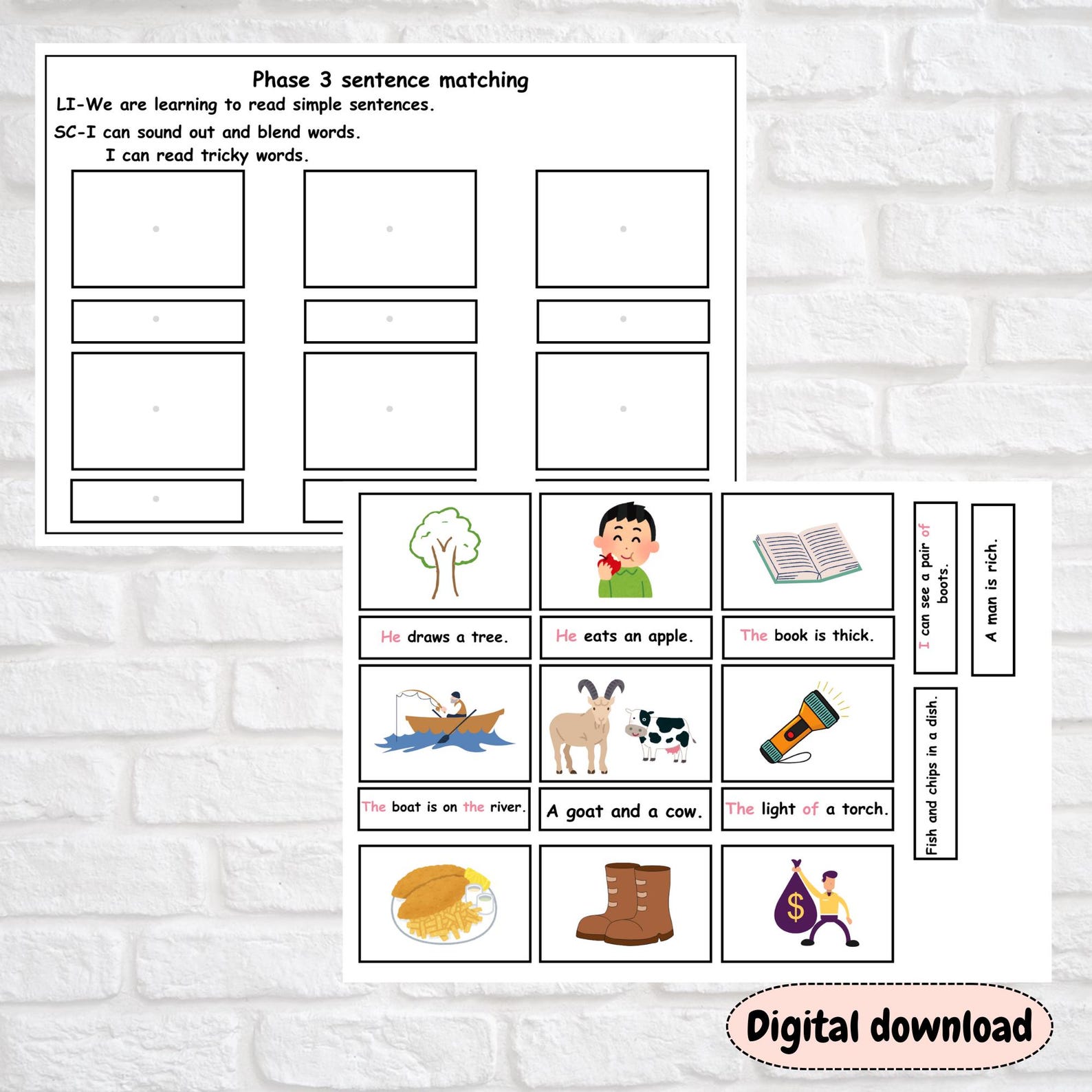 Phonics Reading Sentences Matching Mats: Phase 3 (PDF), Matching Mats ...