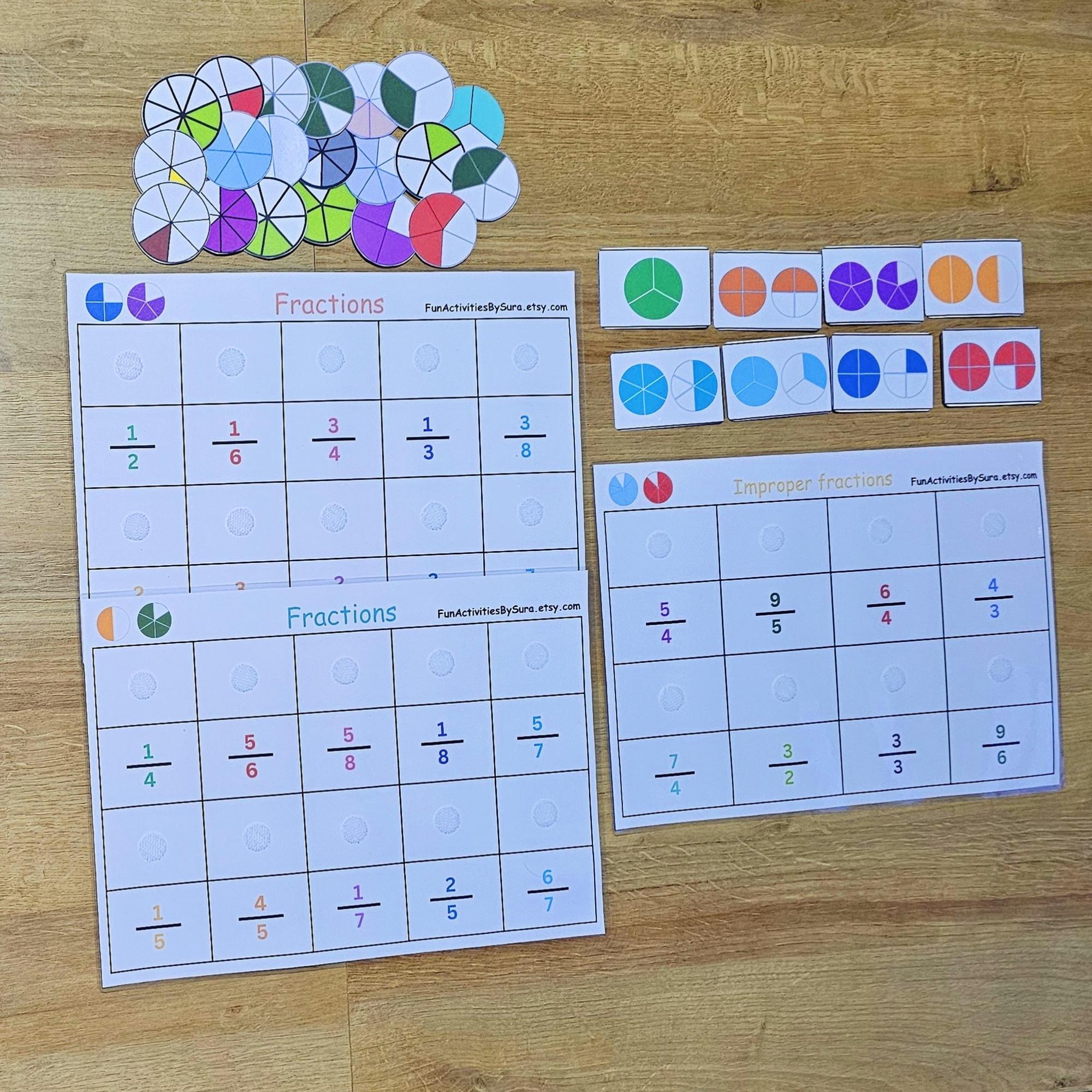 Fraction Printable Activity Board, Fraction Matching Printable ...