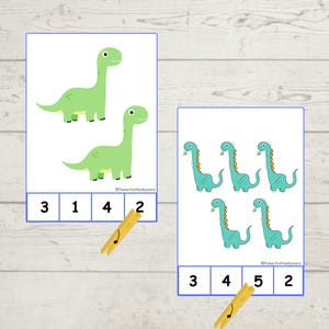 Dinosaur Count and Clip Cards 1-20, Preschool Math Numbers Activities ...